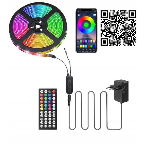 Zestaw Taśma LED 5m RGB 5050 Smart Bluetooth Aplikacja + pilot SuperLED ...
