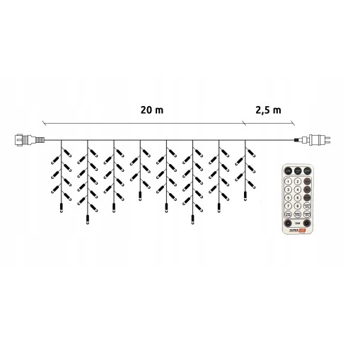 Sople 500 LED Lampki zewnętrzne 22,5 m IP44 ciepłe + pilot ...